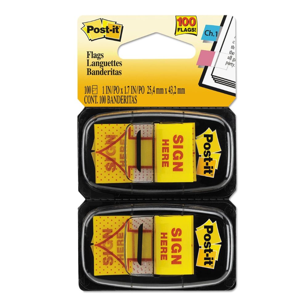 Post-it® Message Flags 680-SH2, “Sign Here”, Yellow, 1 in x 1.7 in (25. ...