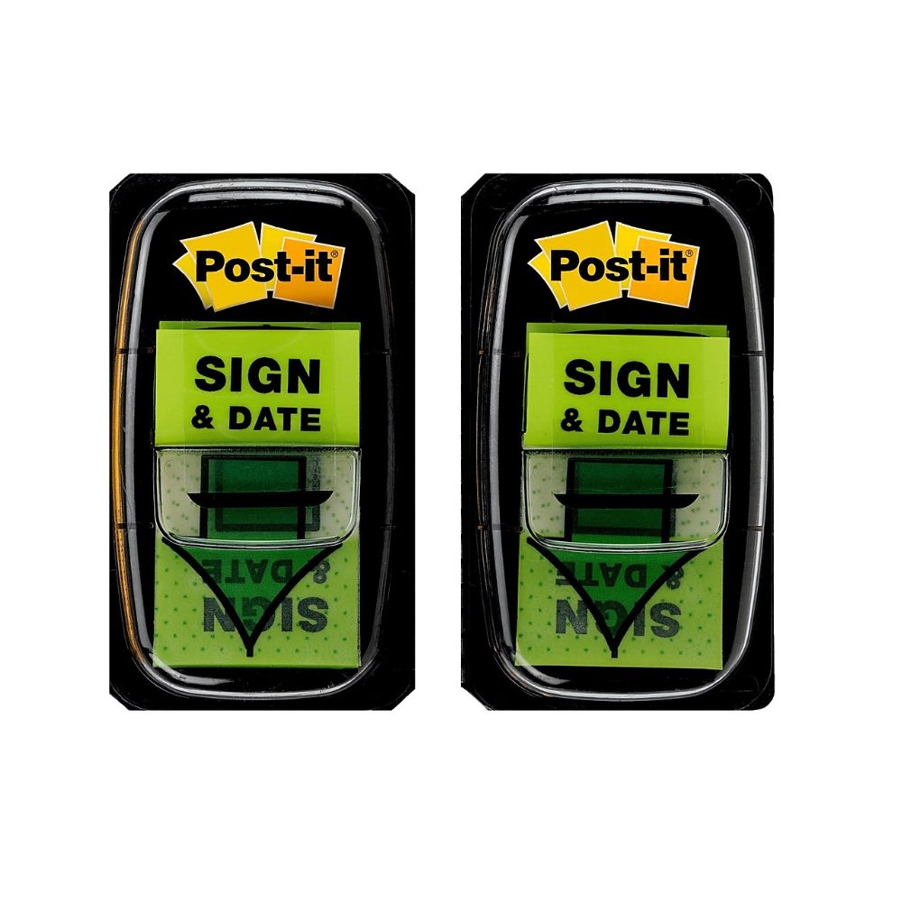 Post-it® Message Flags 680-SD2, “Sign and Date”, Bright Green, 1 in x 1 ...