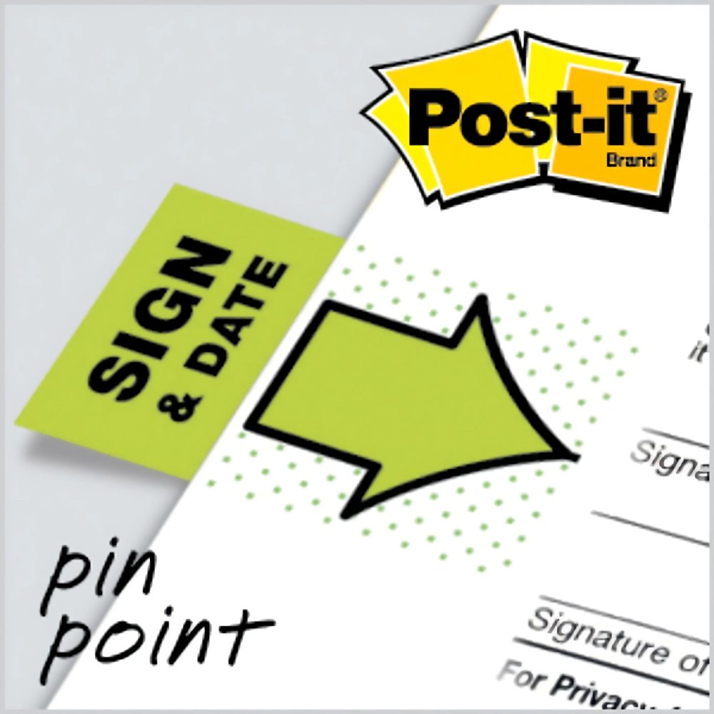 Post-it® Message Flags 680-SD2, “Sign and Date”, Bright Green, 1 in x 1 ...